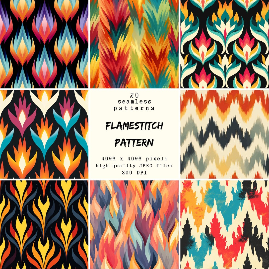 Flamestitch Pattern - Digital Paper - 20 Seamless Patterns for Crafts ...