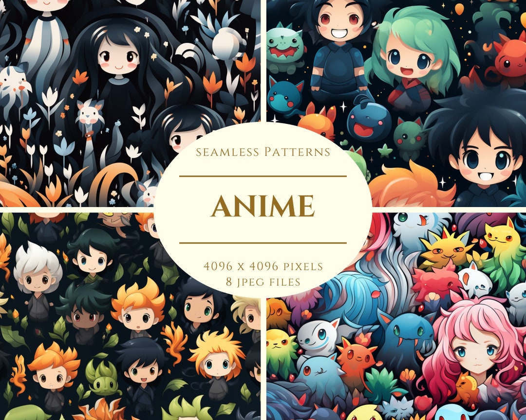 Anime Pattern Digital Paper: Seamless Scrapbook Designs (JPEG) - Etsy
