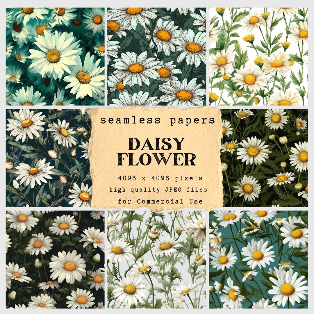 Daisy Flower Pattern Digital Paper - Seamless Papers for Crafts and ...