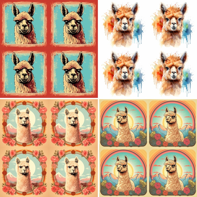 Alpaca Graphic Digital Paper 20 Seamless Patterns for Crafts and ...