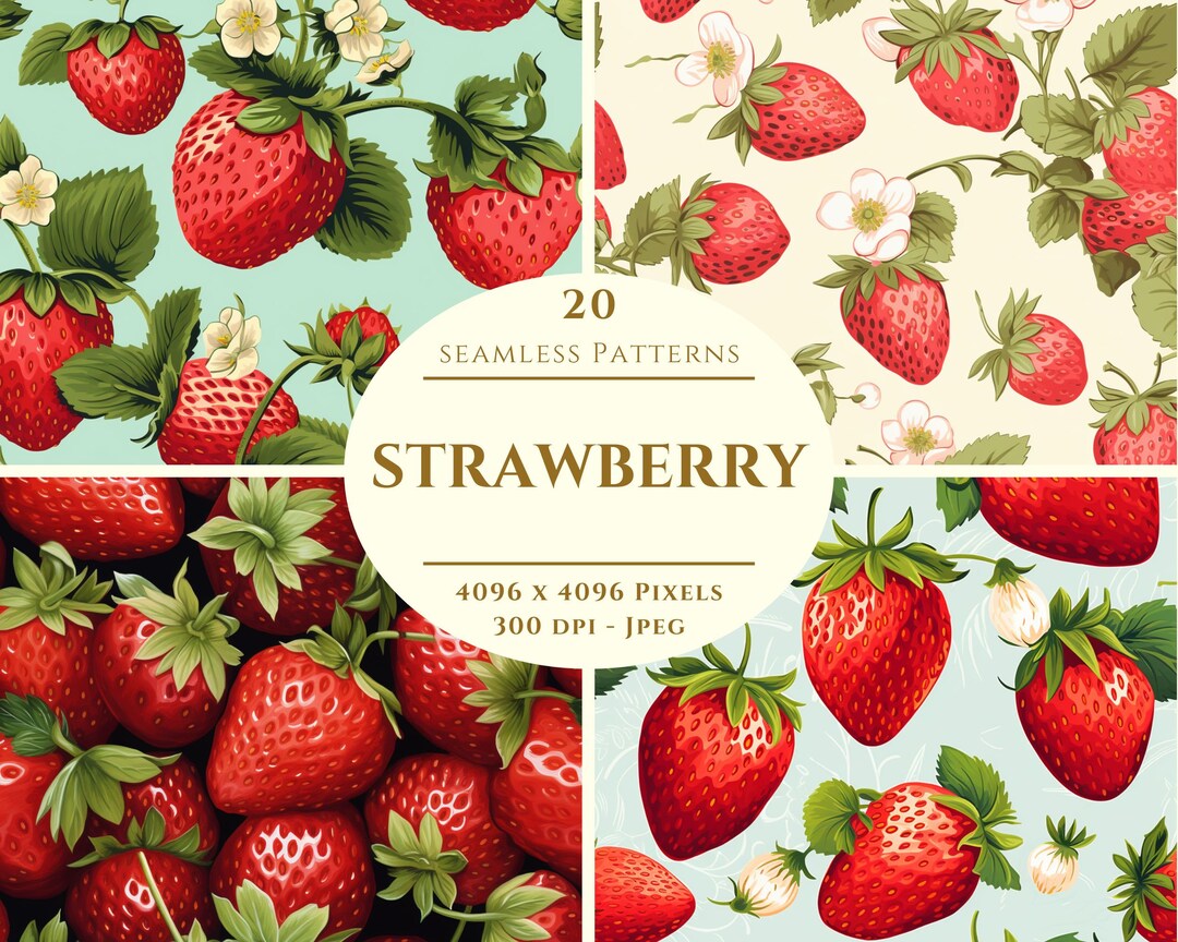 Strawberry Digital Paper: 20 Seamless Patterns (JPEG) - Etsy