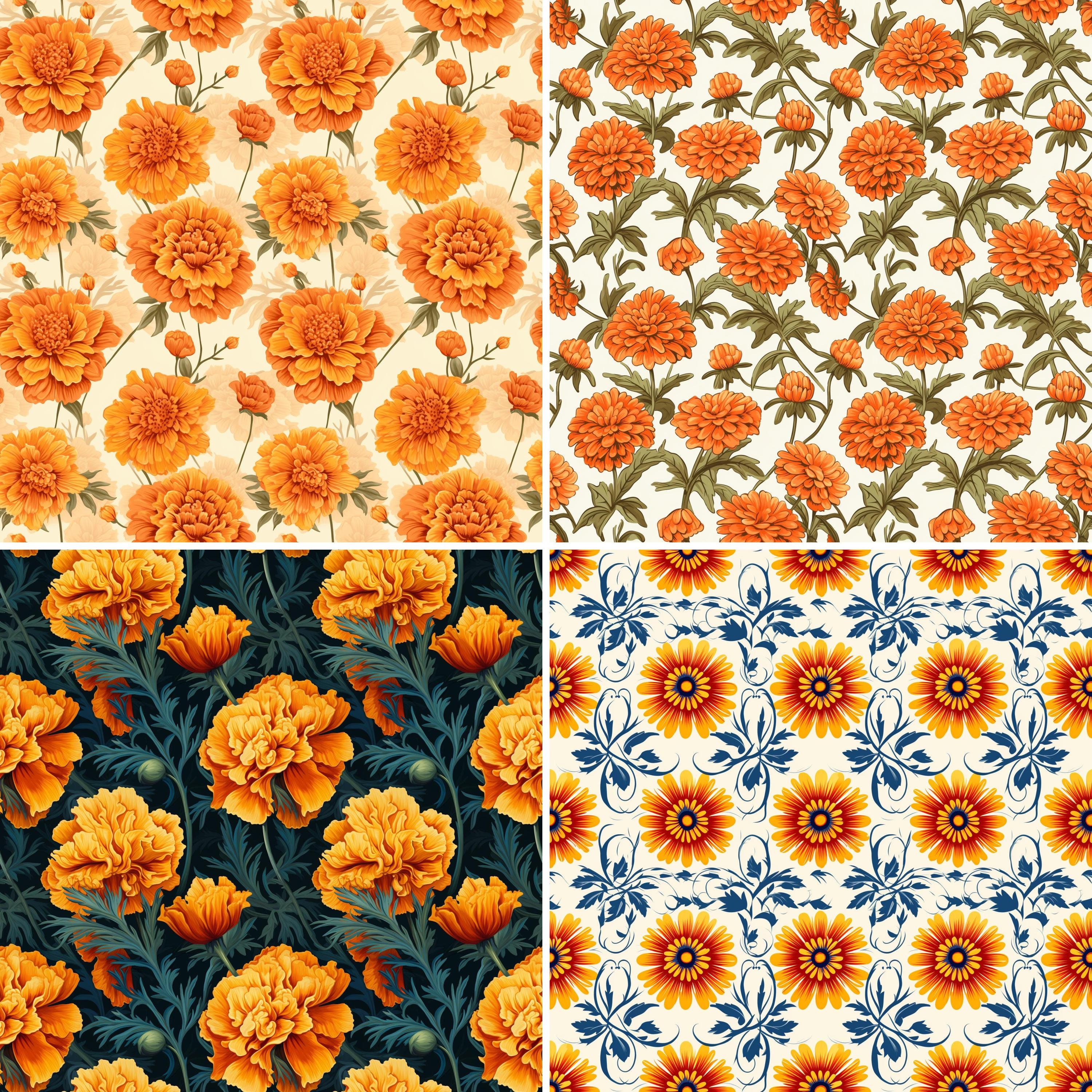 Marigold Flower Digital Paper: 20 Seamless Patterns (digital Download ...
