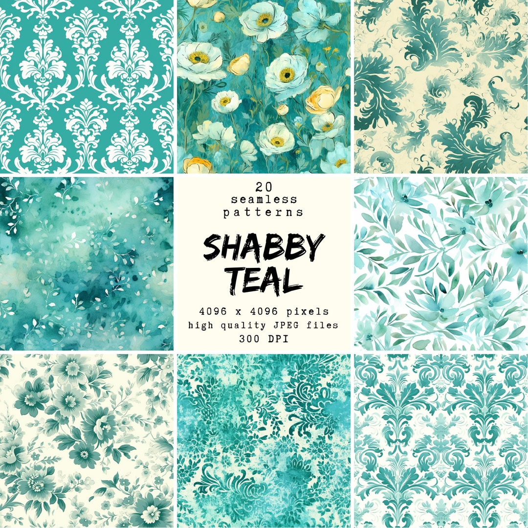 Shabby Teal Digital Paper: 20 Seamless Floral Patterns (JPG) - Etsy