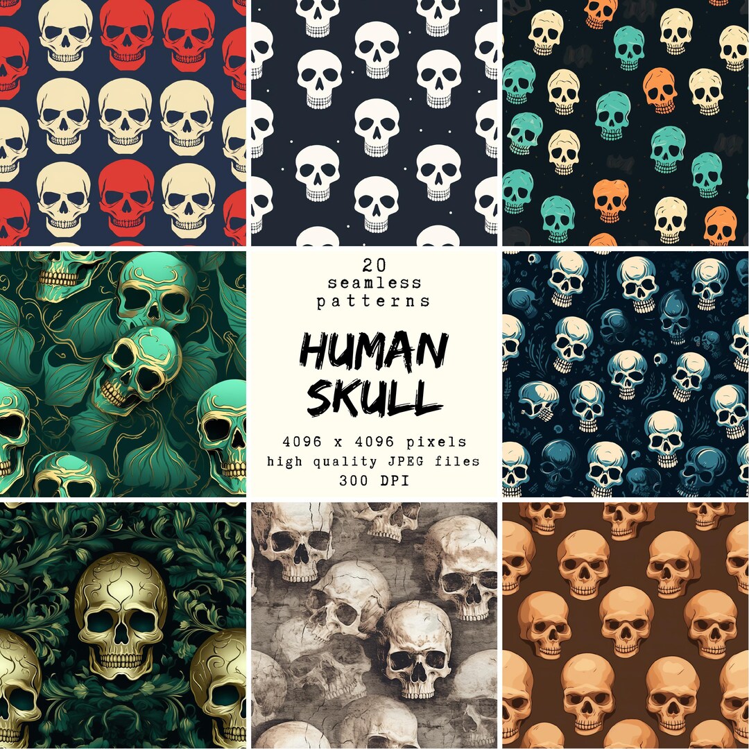 Human Skull Digital Paper: 20 Seamless Patterns (digital Download) - Etsy