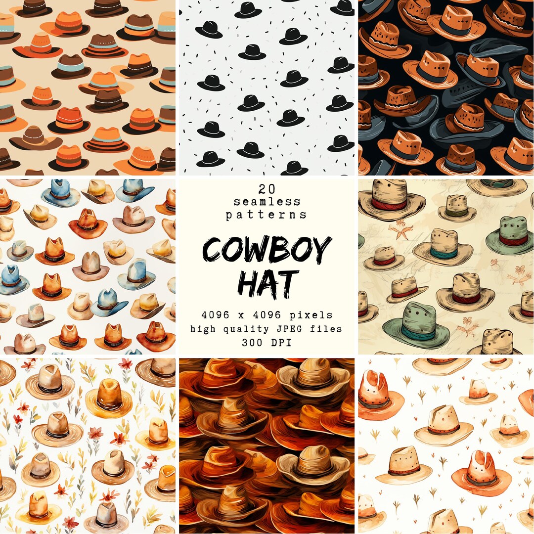 Cowboy Hat Pattern - Digital Paper - 20 Seamless Patterns for Crafts ...