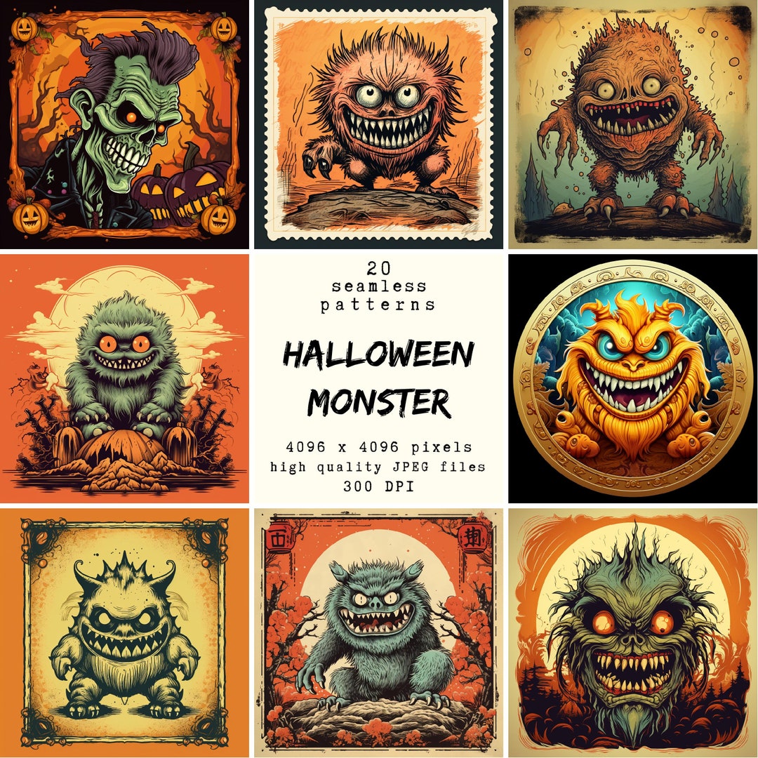 Halloween Monster - Digital Paper - 20 Seamless Patterns for Crafts and ...