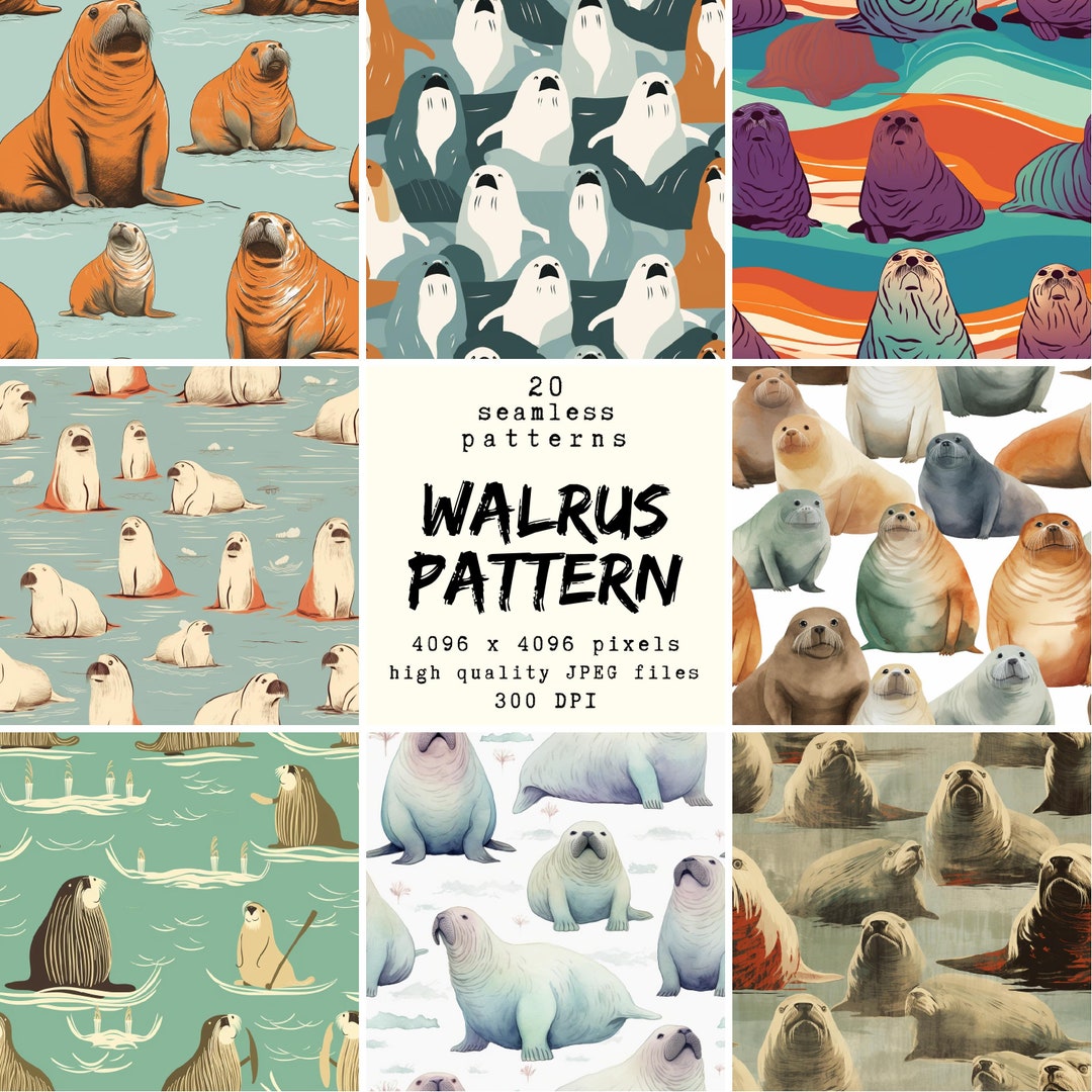 Walrus Pattern - Digital Paper - 20 Seamless Patterns for Crafts and ...