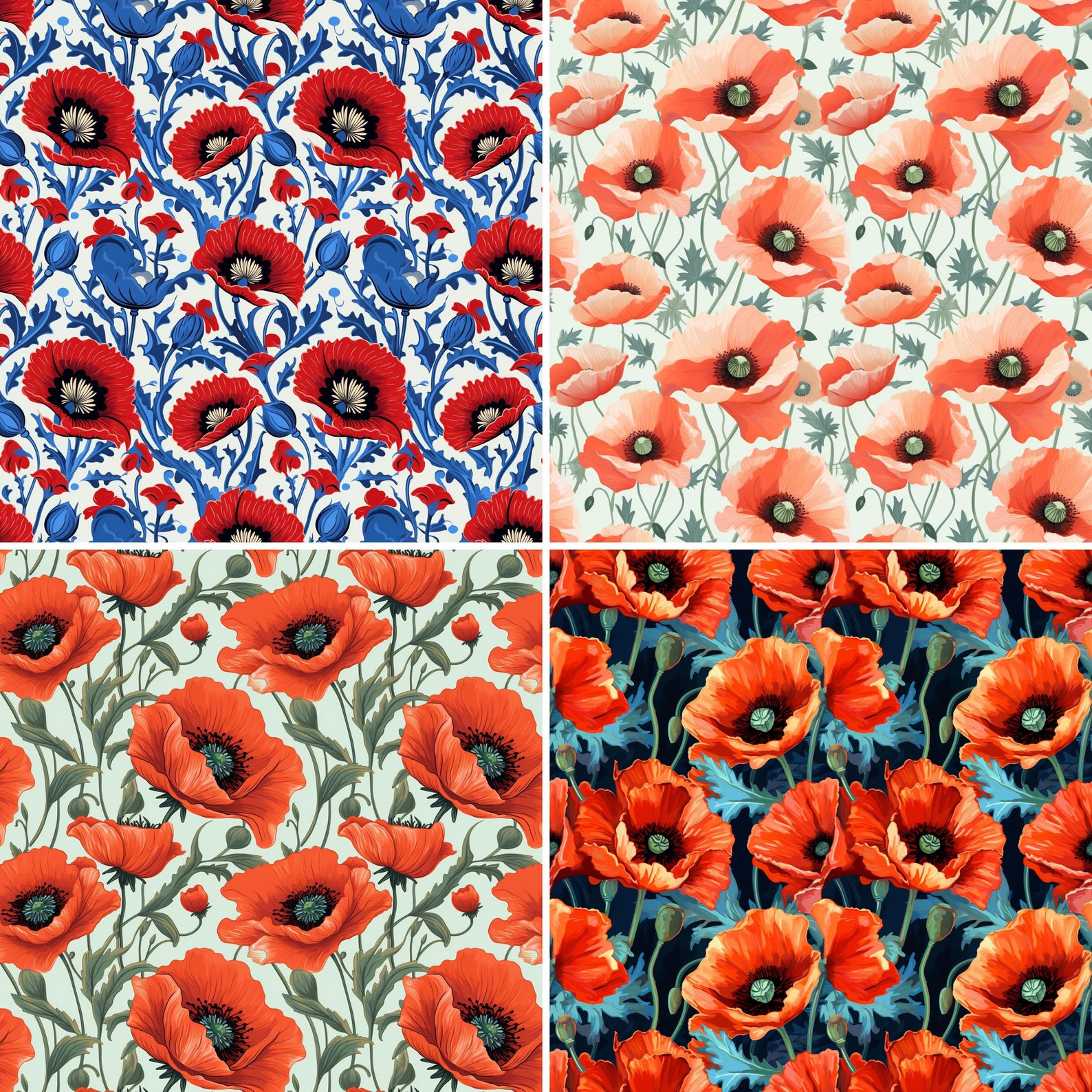 Poppy Flower Digital Paper: 20 Seamless Patterns (print Ready) - Etsy