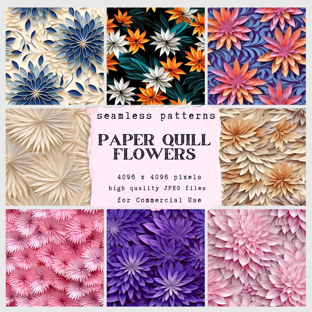 Paper Quill Flower Pattern: Seamless Digital Paper (commercial Use) - Etsy