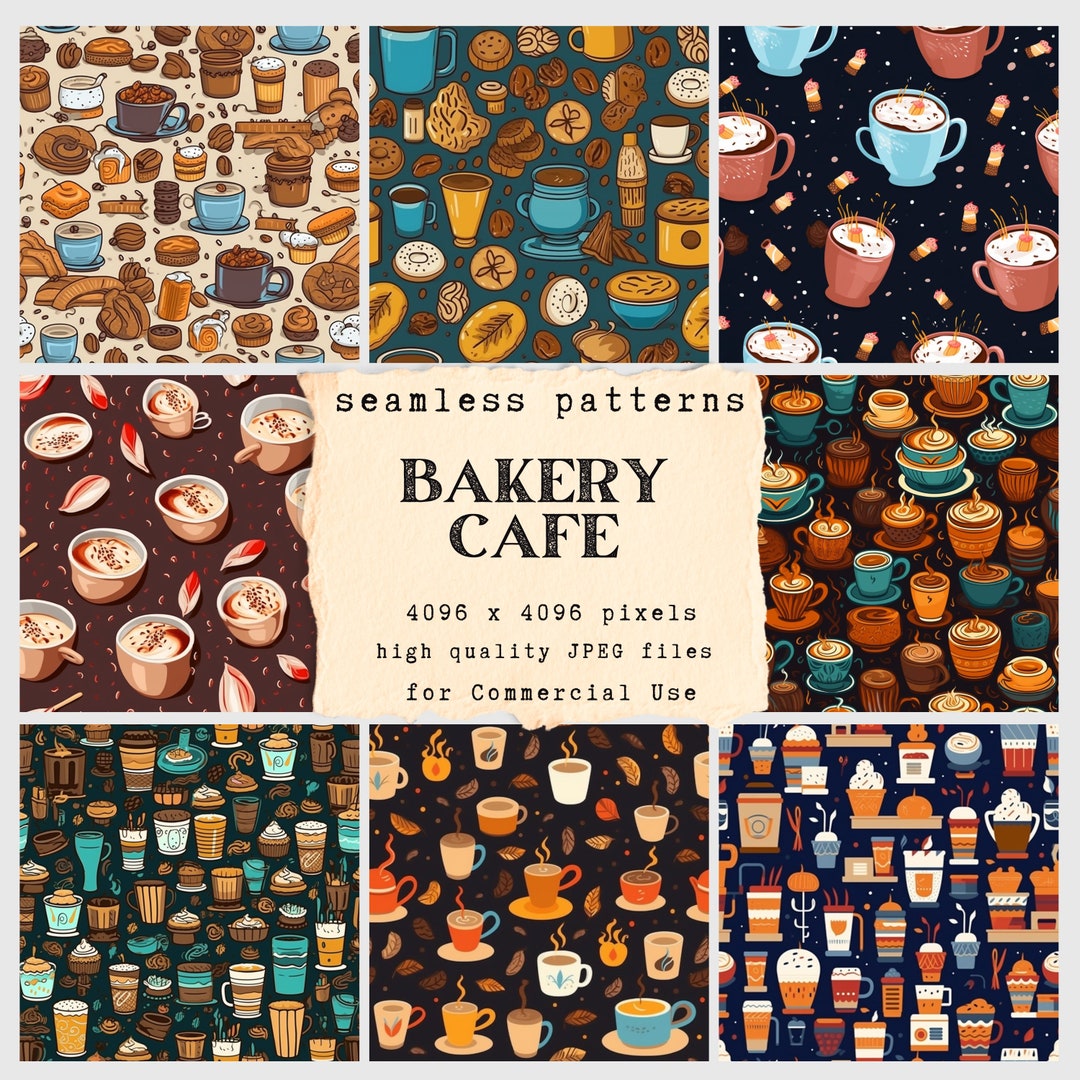 Bakery Café Pattern Digital Paper - Seamless Papers for Crafts and ...