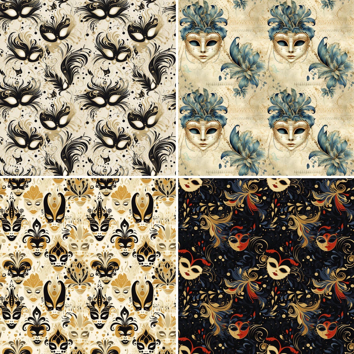 Masquerade Ball Digital Paper: 20 Seamless Patterns (digital Download ...