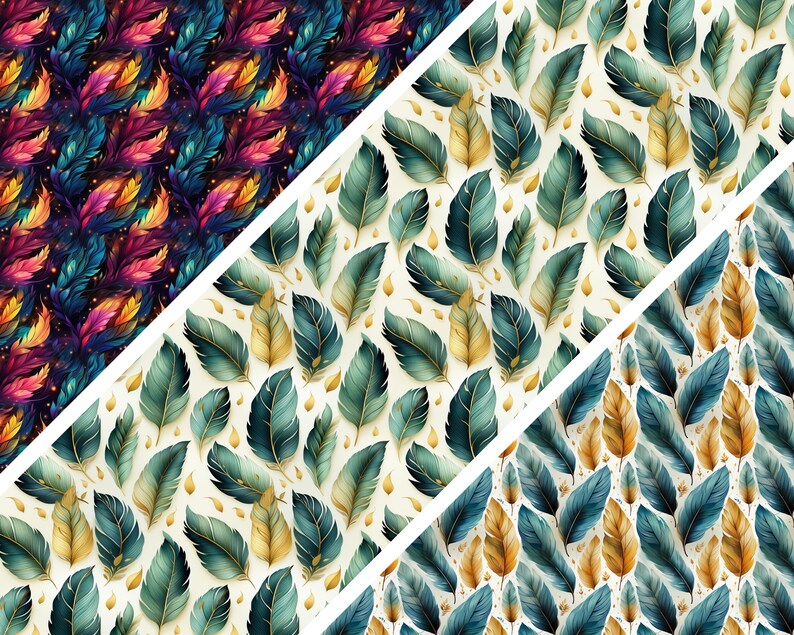 Watercolor Feathers Digital Paper: Seamless Pattern Designs (JPEG) - Etsy