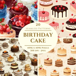 Birthday Cake - Digital Paper - 20 Seamless Patterns for Crafts and ...
