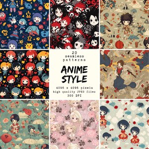 Anime Style - Digital Paper - 20 Seamless Patterns for Crafts and ...
