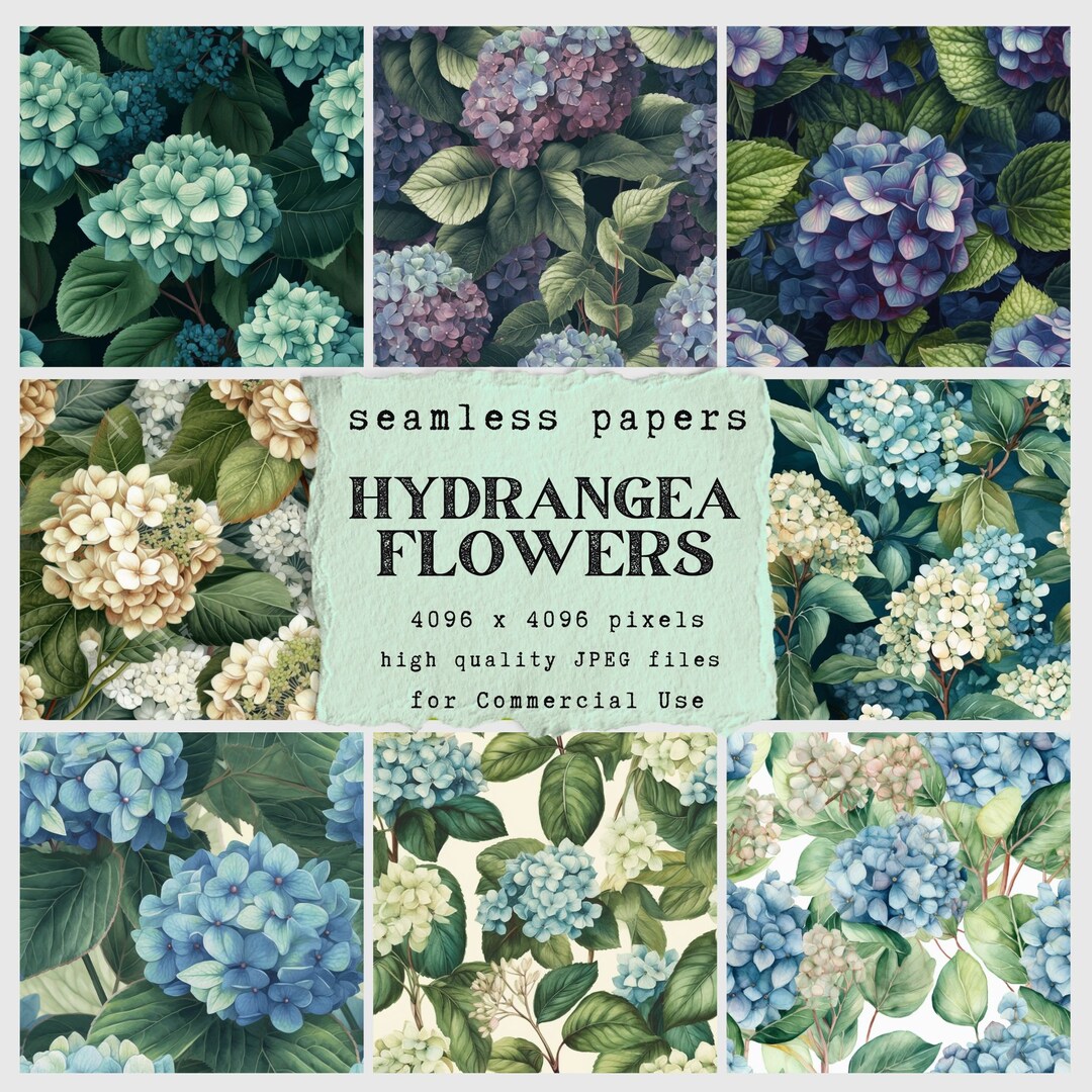 Hydrangea Flower Pattern Digital Paper - Seamless Papers Instant ...