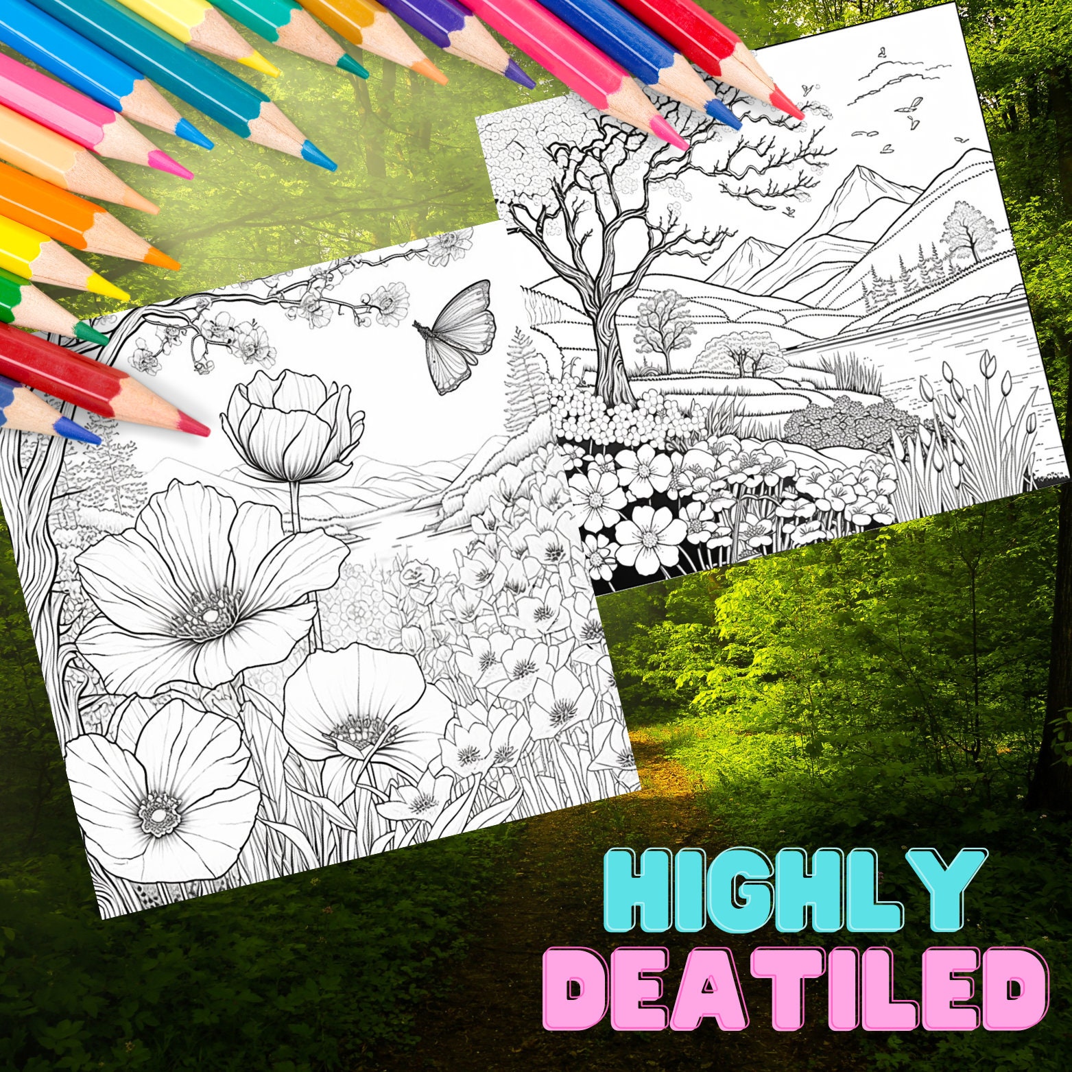 Spring Scenes Coloring Book, 40 Coloring Pages, Printable PDF & PNG ...