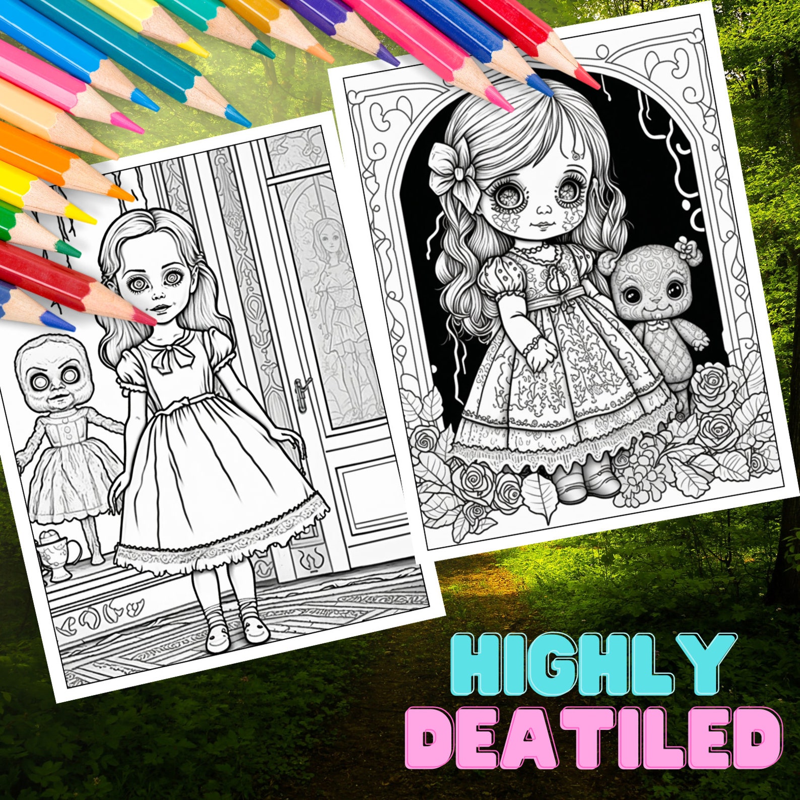 Creepy Doll Coloring Book, 24 Coloring Pages, Printable PDF & PNG Files ...