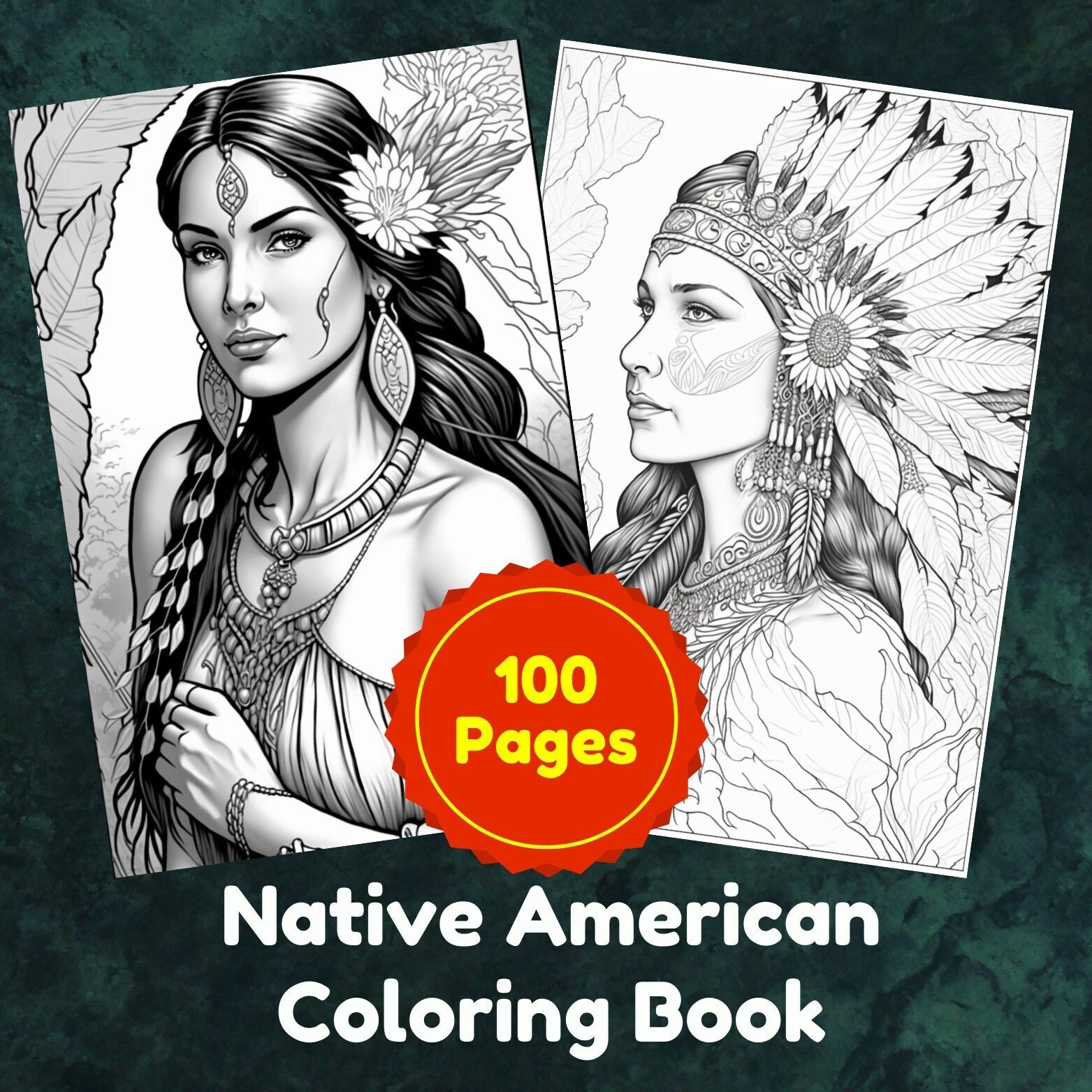 Native American Coloring Book, 100 Coloring Pages, Printable PDF & PNG ...