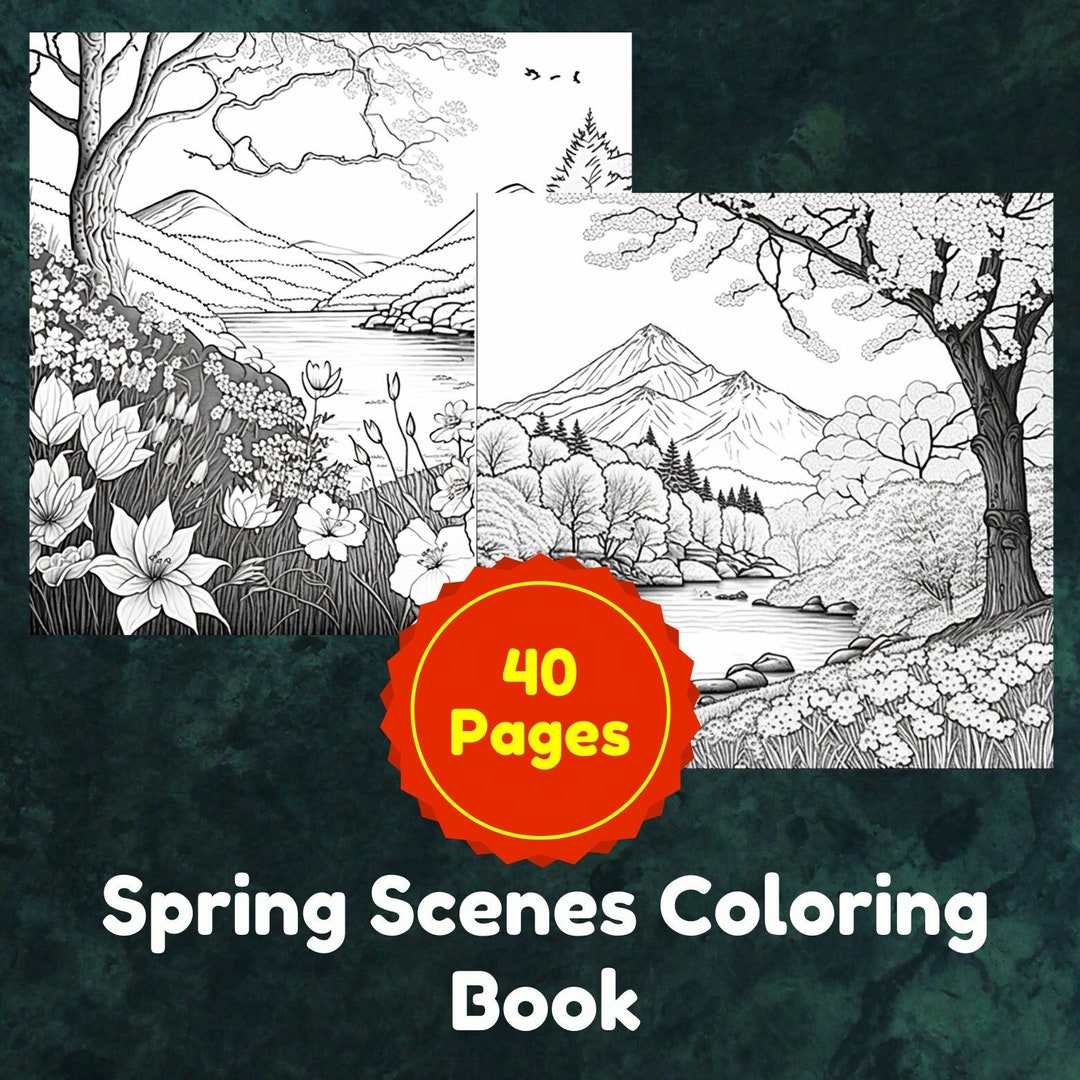 Spring Scenes Coloring Book, 40 Coloring Pages, Printable PDF & PNG ...
