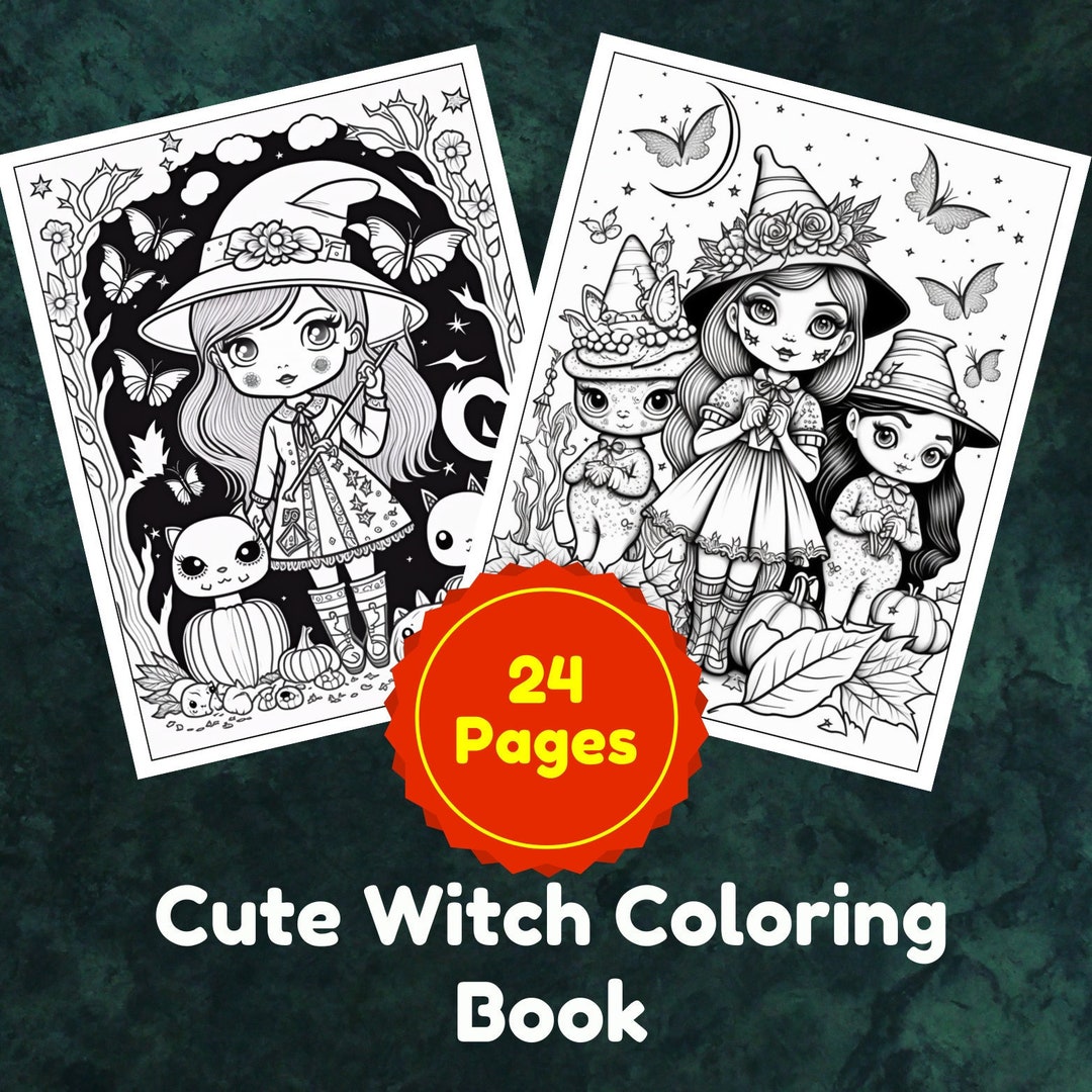 Cute Witch Coloring Book, 24 Coloring Pages, Printable PDF & PNG Files ...