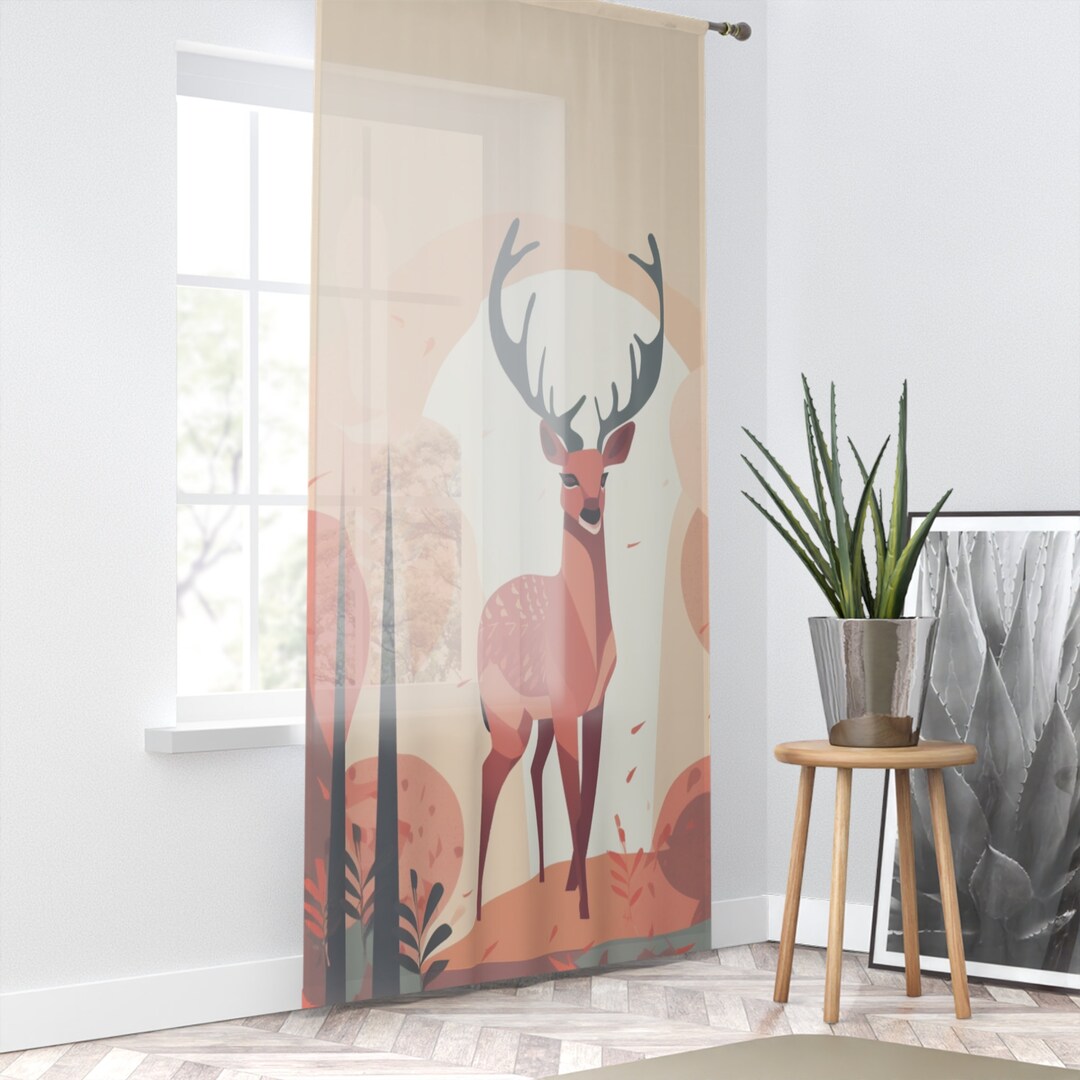 Sheer Window Curtain With A Stag Deer Print - Etsy