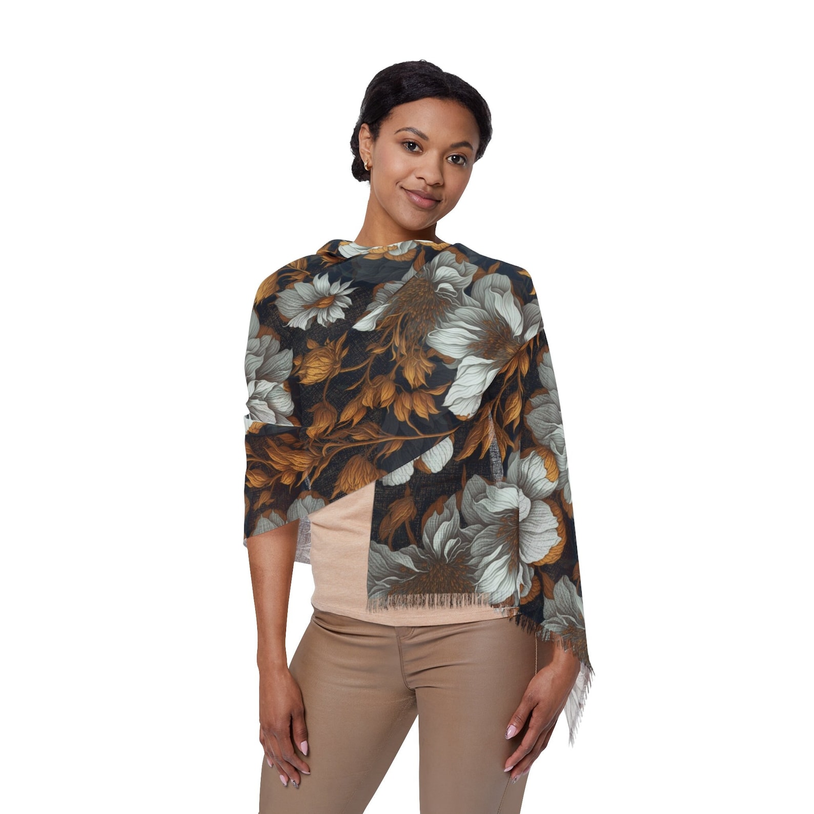 Light Translucent Scarf With White Peony Floral Print - Etsy