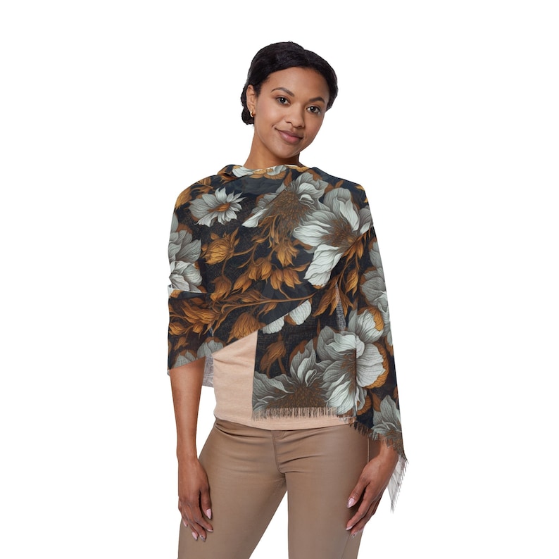 Light Translucent Scarf With White Peony Floral Print - Etsy