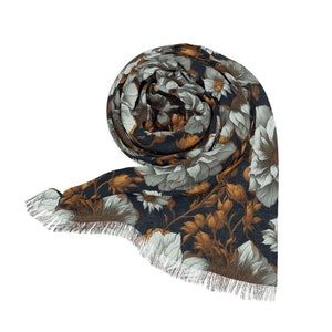 Light Translucent Scarf With White Peony Floral Print - Etsy