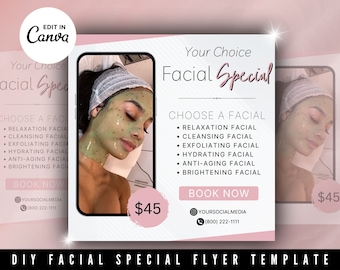 Facial Specials Flyer DIY Canva Template Facial Treatment Flyer Book ...