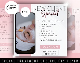 Facial Specials Flyer DIY Canva Template Facial Treatment Flyer Book ...