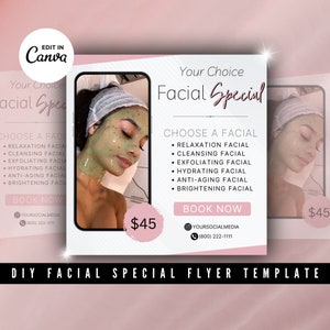 Facial Specials Flyer DIY Canva Template Facial Treatment Flyer Book ...