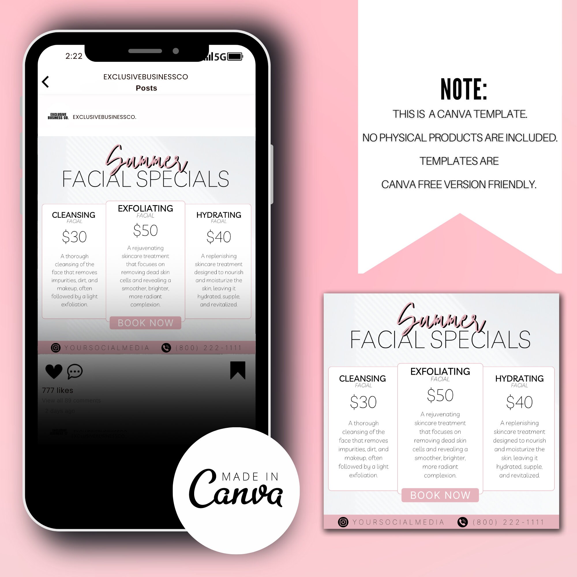 Facial Specials Flyer DIY Canva Template Facial Treatment - Etsy