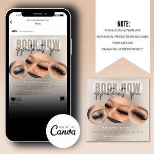 Lash Tech Book Now Template for Lashes Booking DIY Flyer Appointment ...