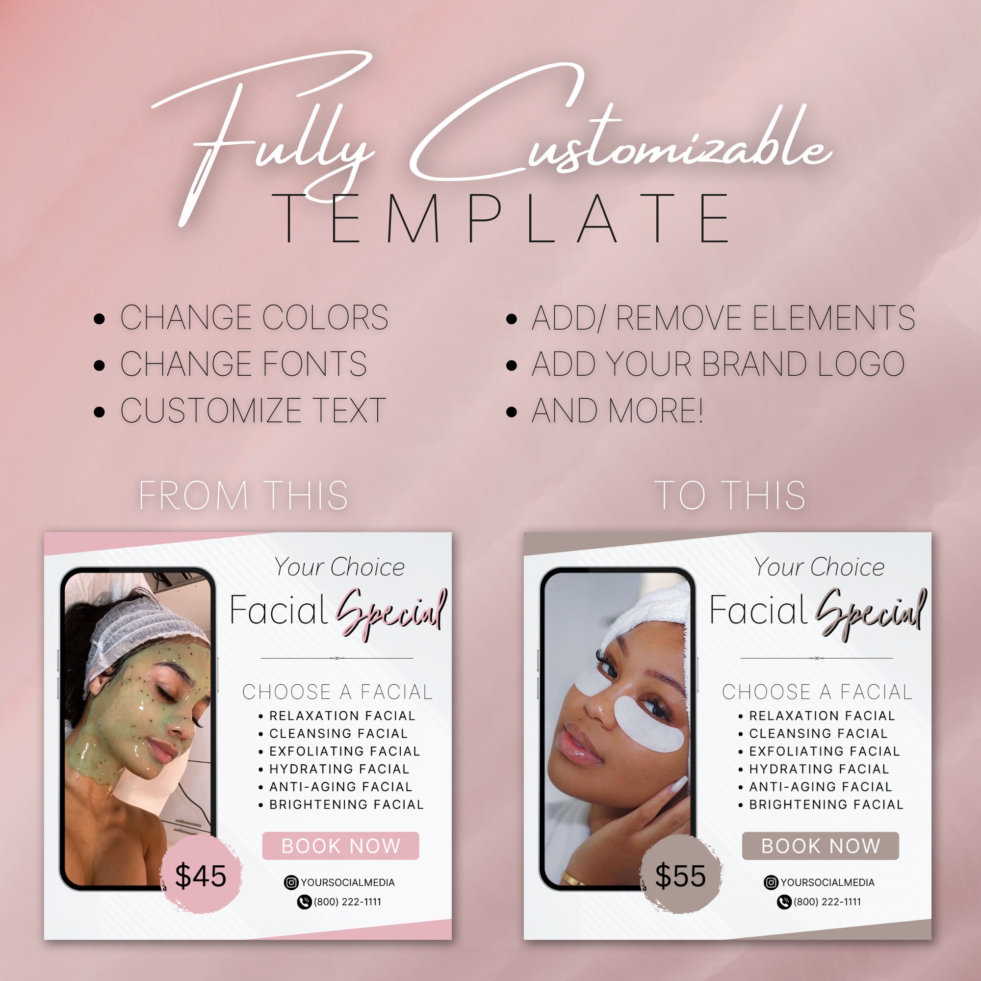 Facial Specials Flyer DIY Canva Template Facial Treatment Flyer Book ...