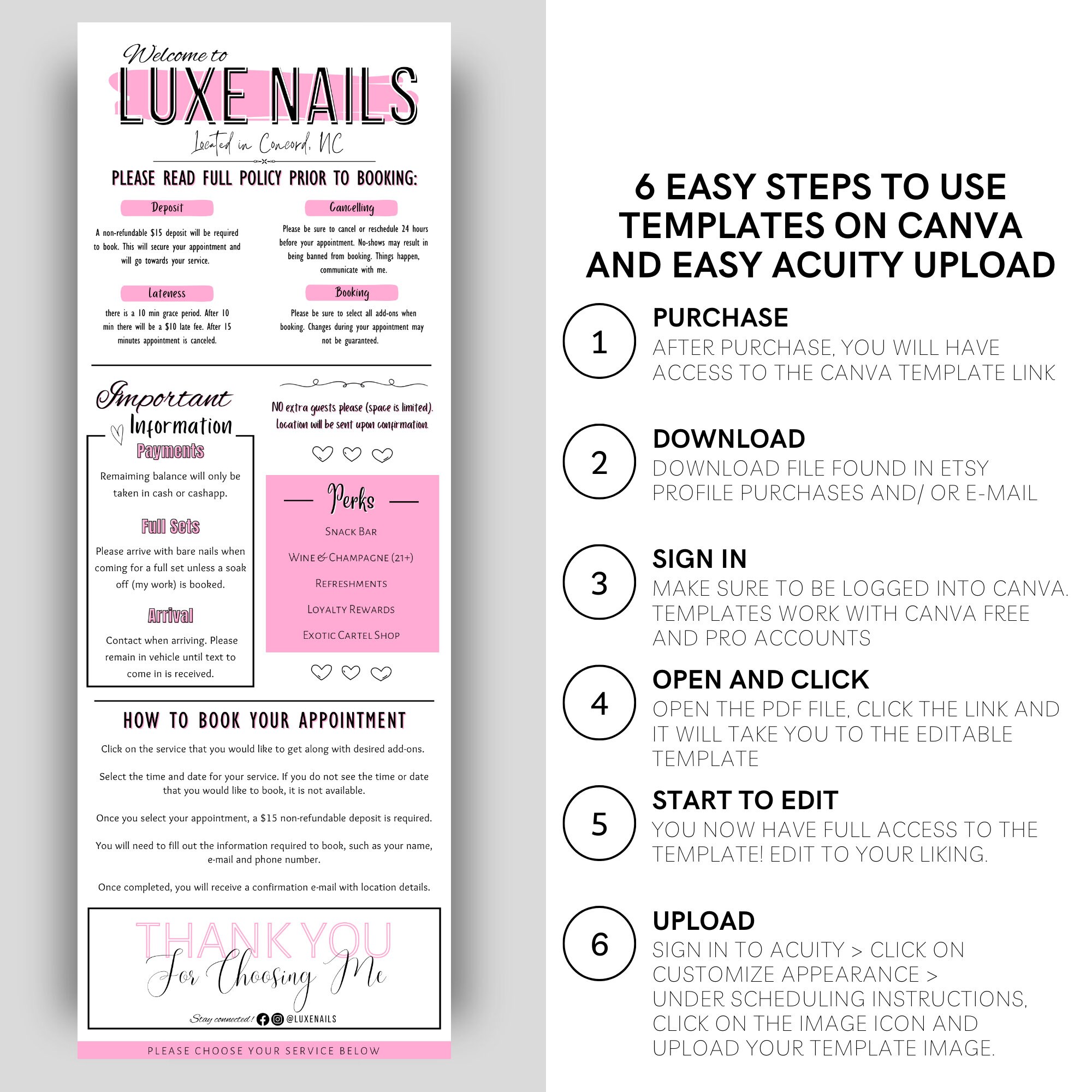 Acuity Scheduling Template for Nail Tech, Nail Tech Acuity Website, DIY ...
