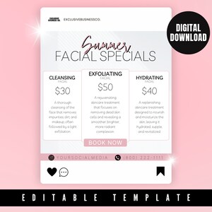 Facial Specials Flyer DIY Canva Template Facial Treatment Flyer Book ...