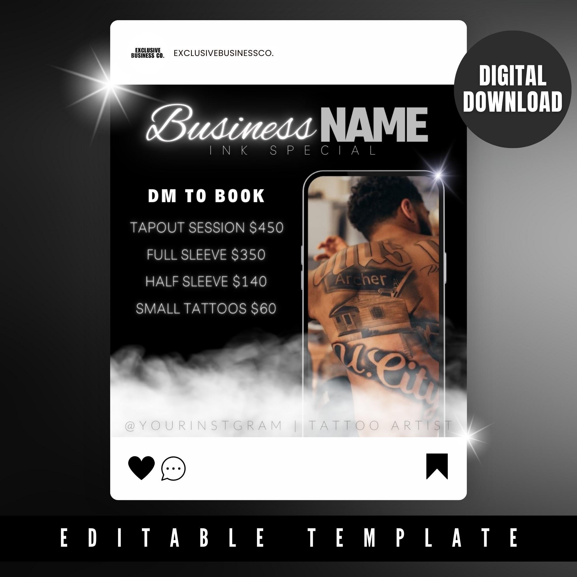 Tattoo Flyer Template, Tattoo Digital Download, DIY Specials Flyer ...