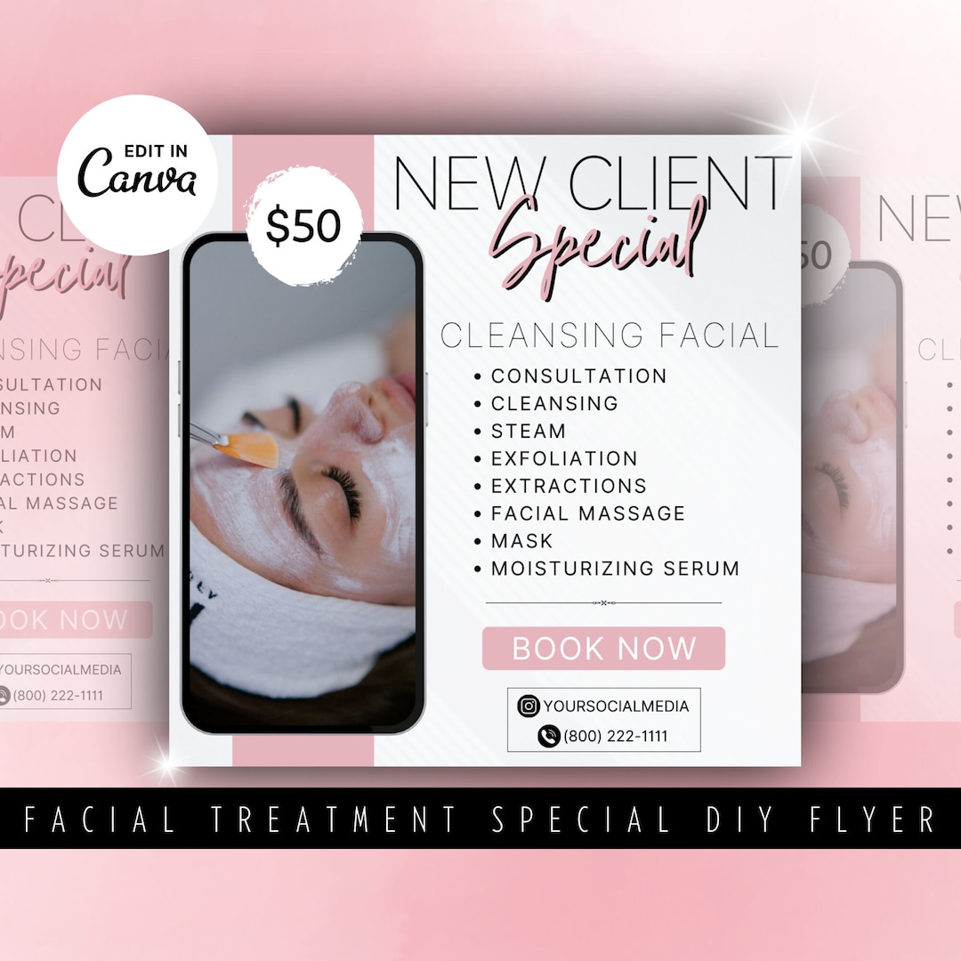 Facial Specials Flyer DIY Canva Template Facial Treatment Flyer Book ...