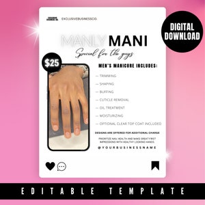 Men’s Manicure Special Flyer, Nail Tech DIY Flyer, Salon Sale Post, Men ...