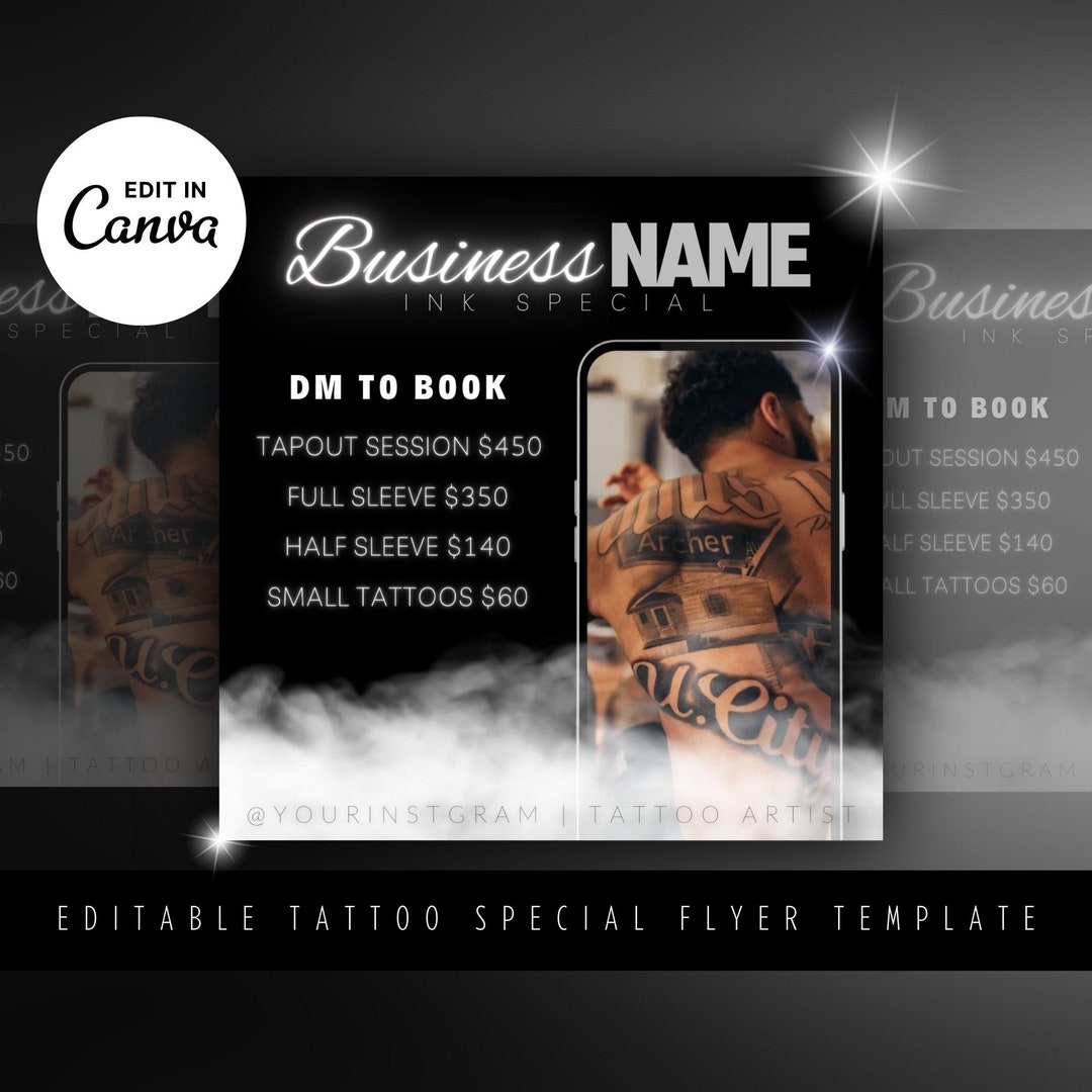 Tattoo Flyer Template, Tattoo Digital Download, DIY Specials Flyer ...
