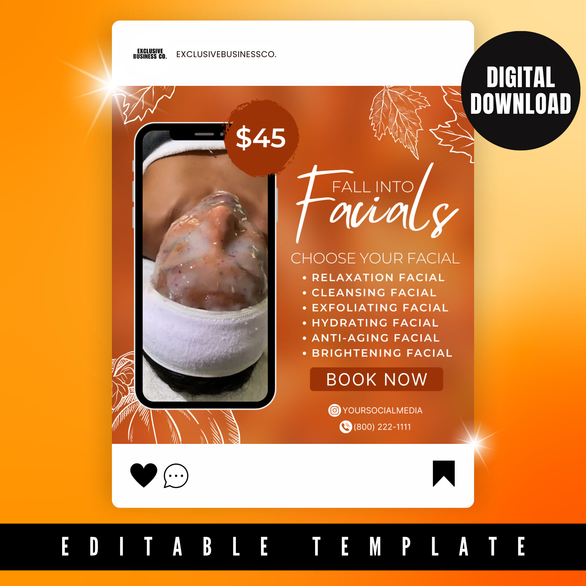 Fall Season Sale Flyer DIY Flyer Template Design Facial Treatment Flyer ...