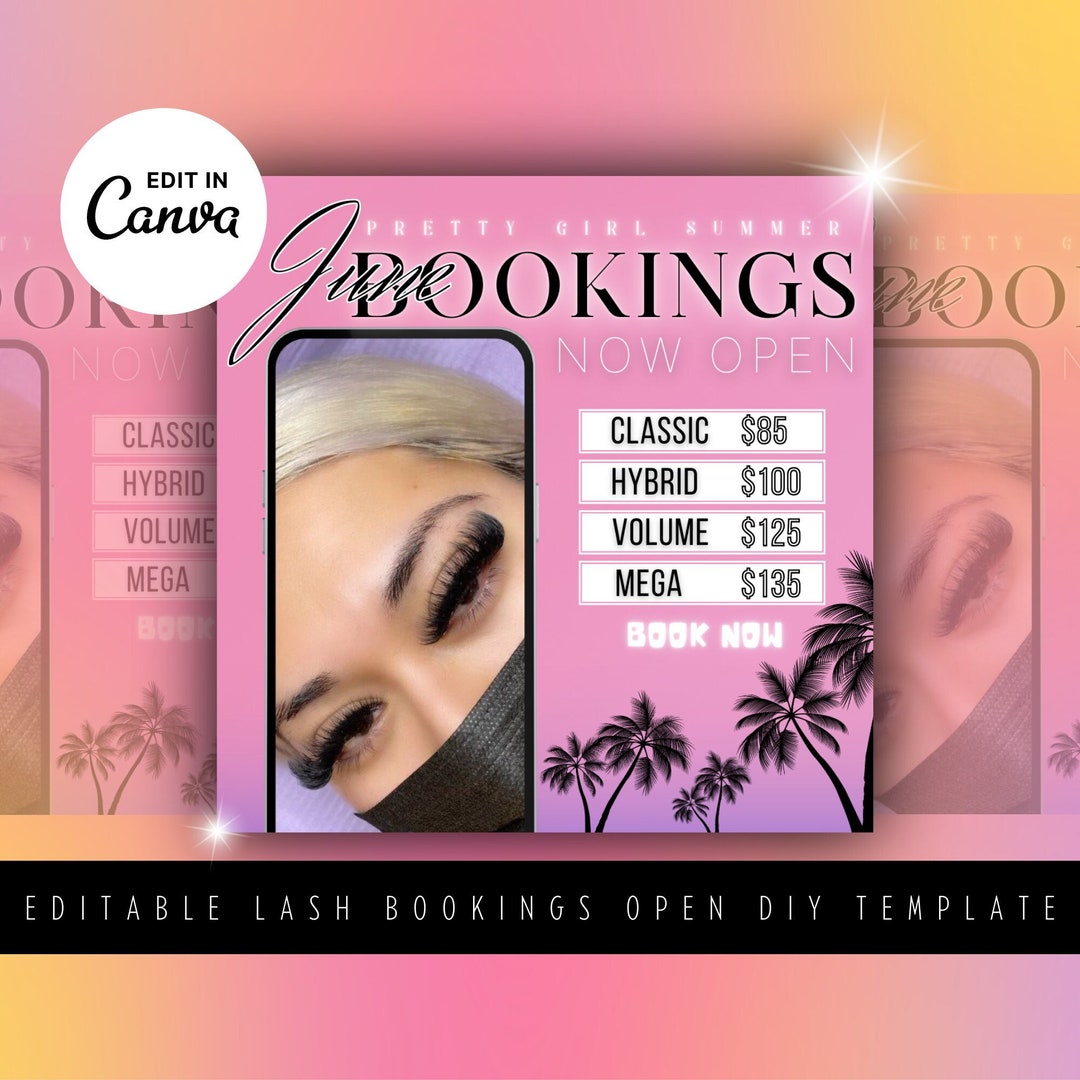 June Lash Flyer Lash Booking Flyer DIY Book Now Appointments Available ...