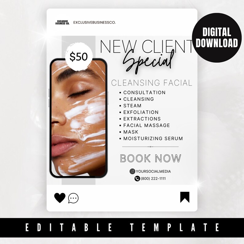 Facial Specials Flyer DIY Canva Template Facial Treatment Flyer Book ...