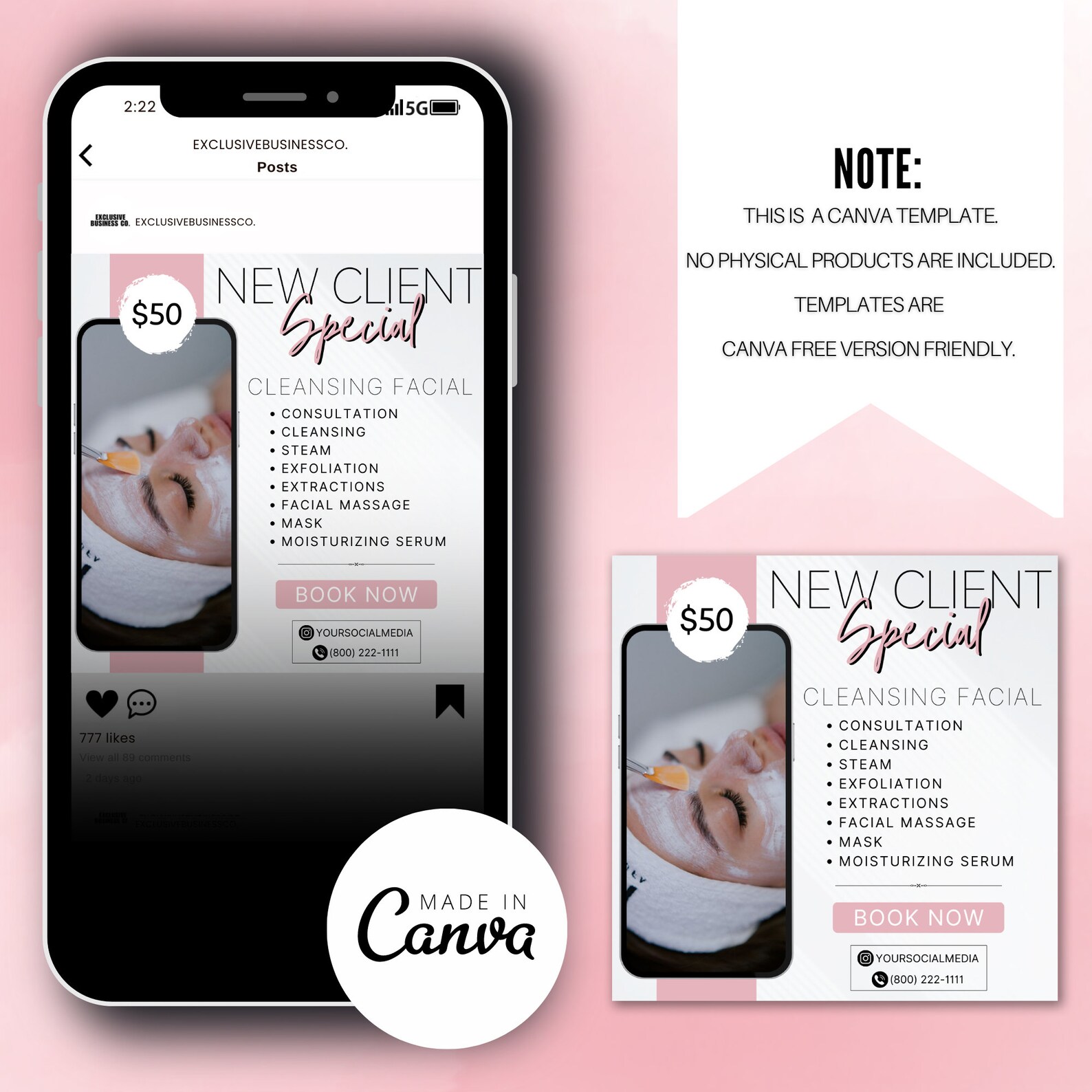 Facial Specials Flyer DIY Canva Template Facial Treatment Flyer Book ...