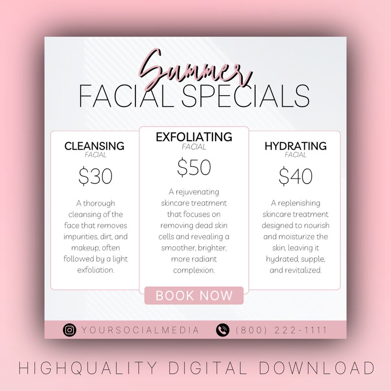 Facial Specials Flyer DIY Canva Template Facial Treatment Flyer Book ...