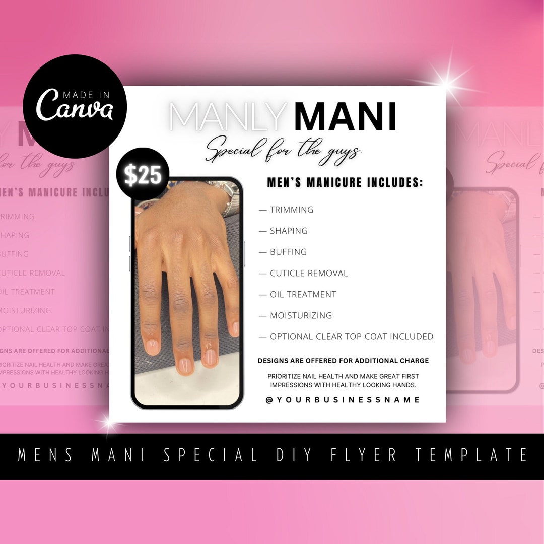 Men’s Manicure Special Flyer, Nail Tech DIY Flyer, Salon Sale Post, Men ...
