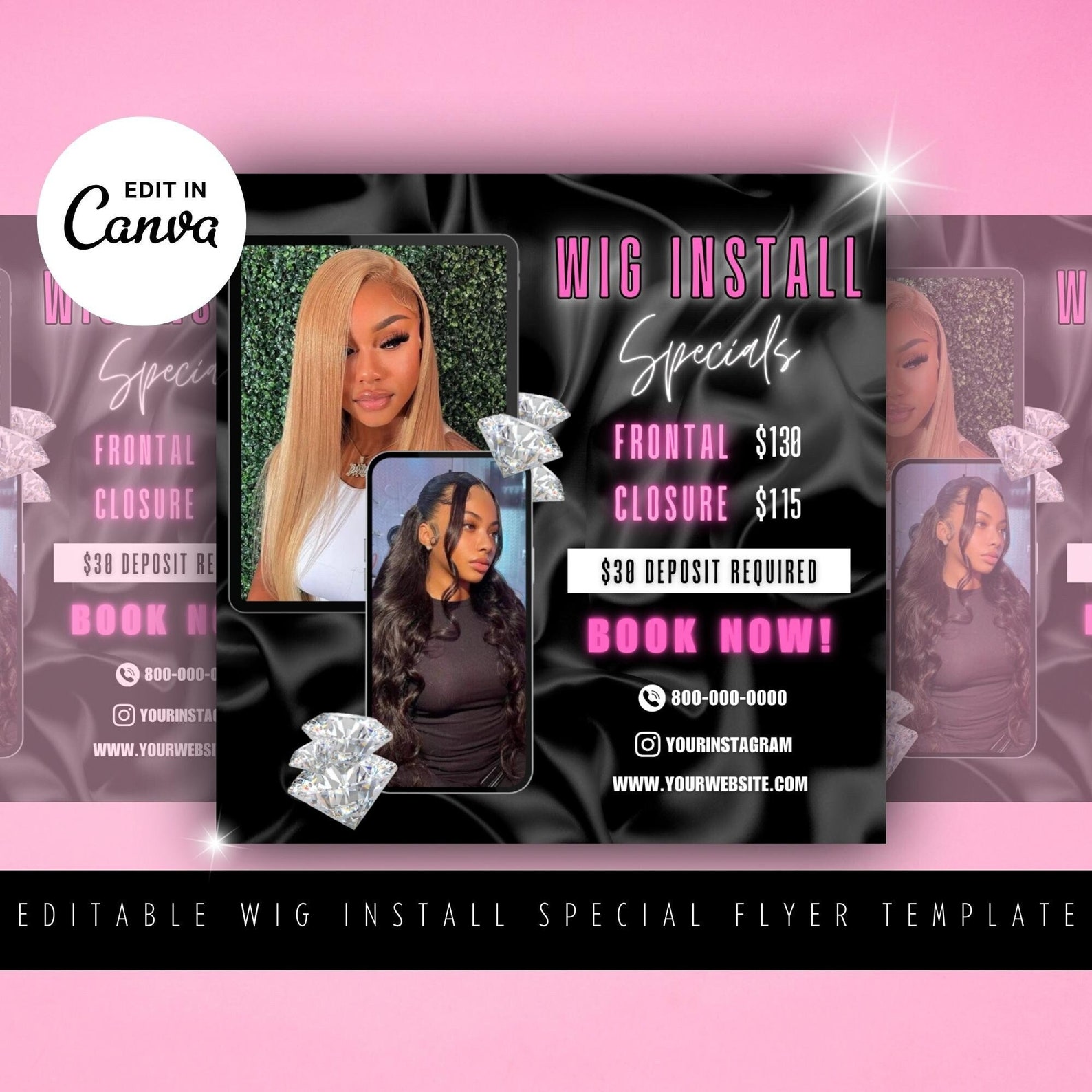 Wig Install Flyer, DIY Hairstylist Template, Instagram Digital Download ...