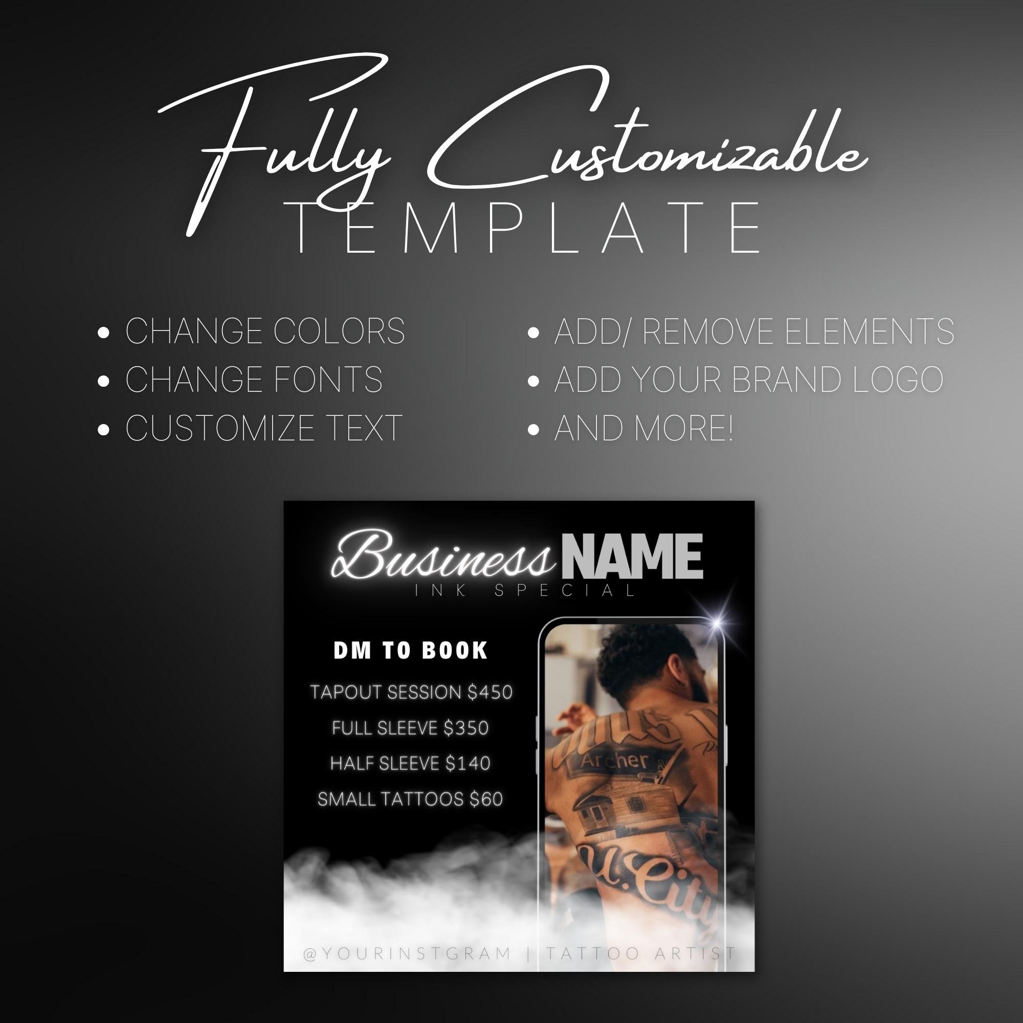 Tattoo Flyer Template, Tattoo Digital Download, DIY Specials Flyer ...