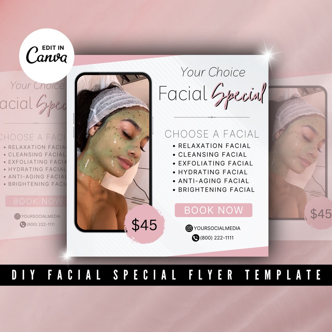 Facial Specials Flyer DIY Canva Template Facial Treatment Flyer Book ...