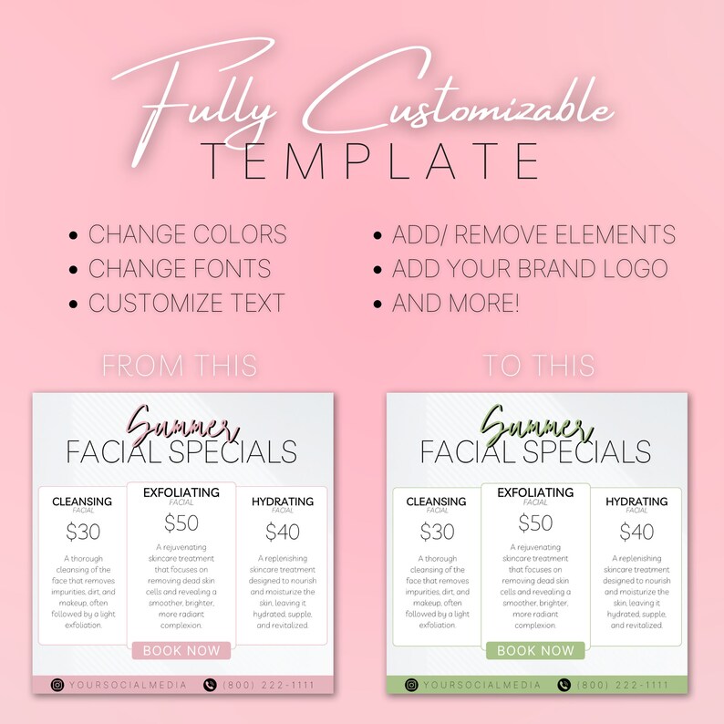 Facial Specials Flyer DIY Canva Template Facial Treatment Flyer Book ...